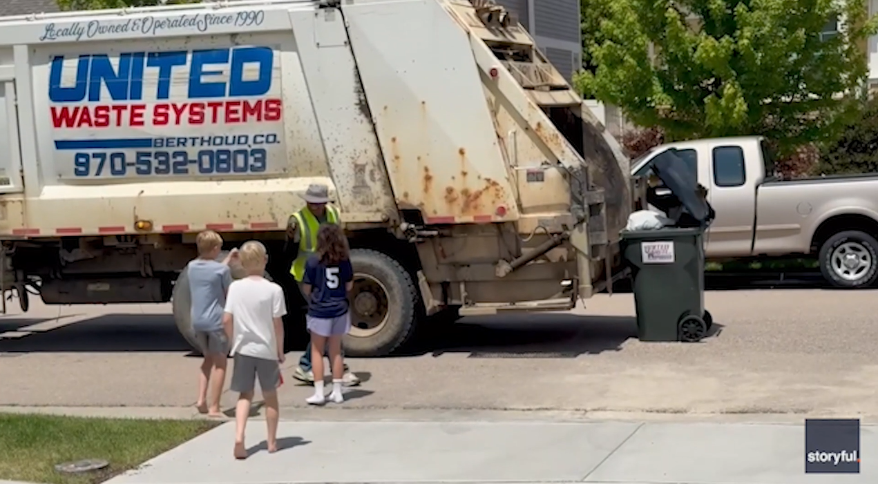 Kids Approach Garbage Collector, Mom Captures What Happens Next On Camera.