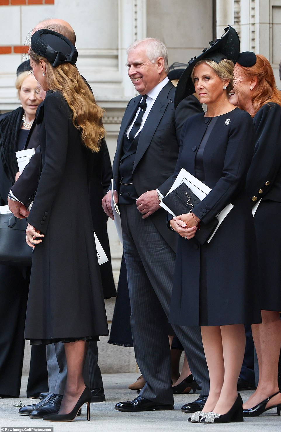 Prince Andrew laughs at the Duchess of Kent's funeral