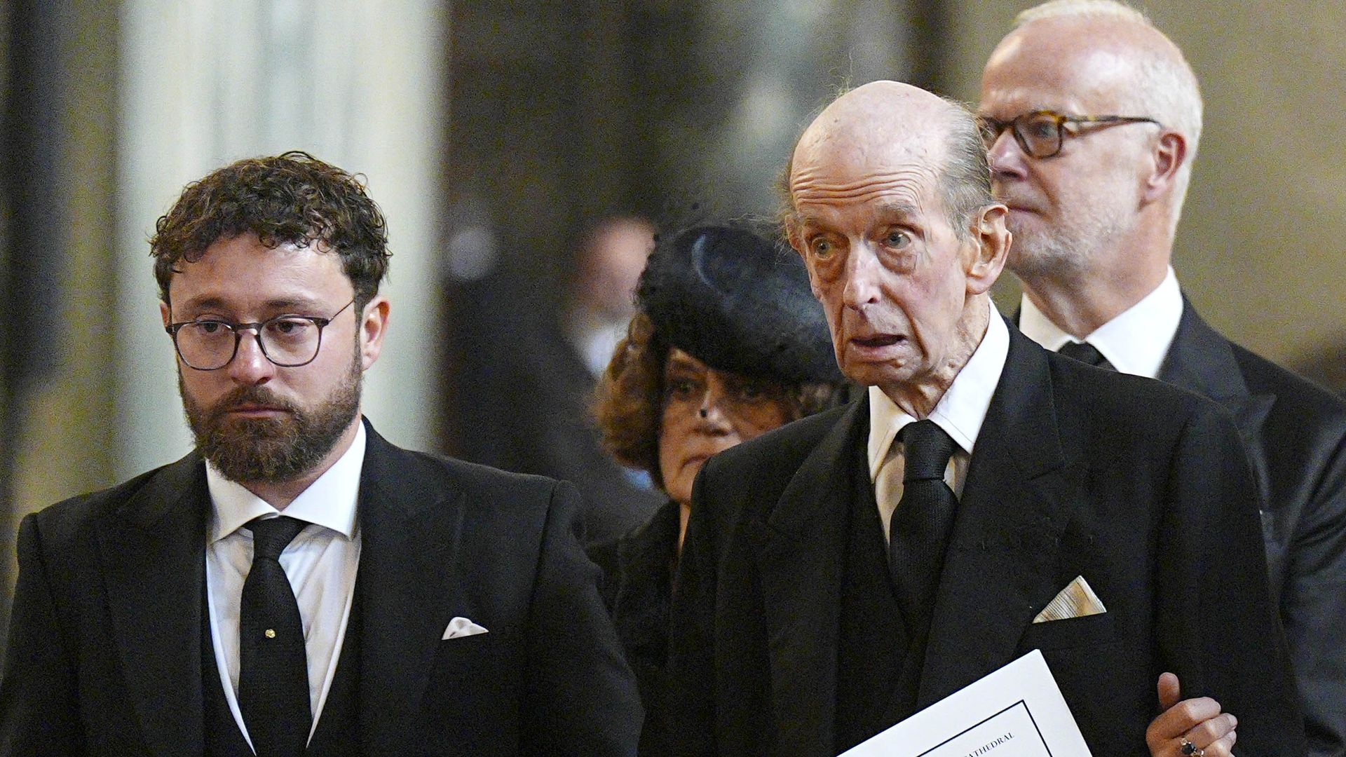 Duke of Kent supported by grandson Lord Downpatrick in dutiful moment ...