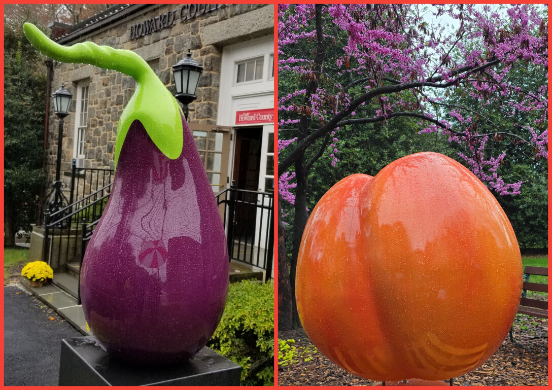 Eggplant & peach statues erected on Main Street spark major outcry in ...