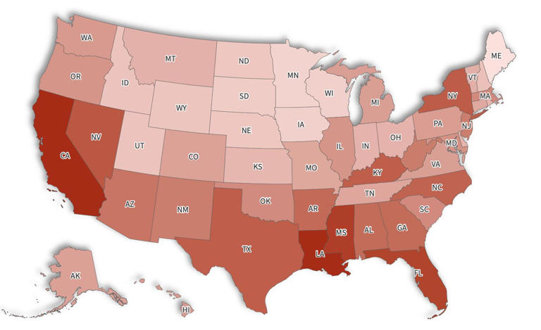 Map shows states with highest poverty levels