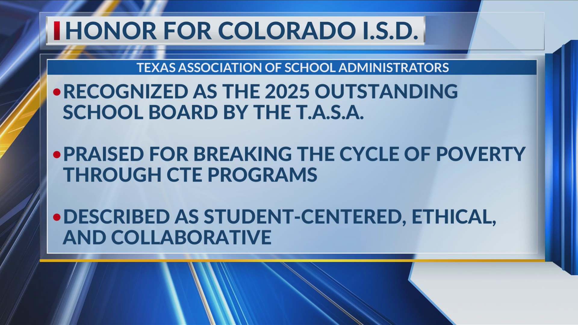 Colorado ISD board wins 2025 TASA outstanding award