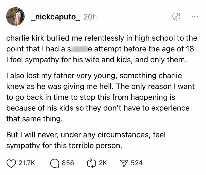 Former Classmate Alleges Charlie Kirk's High School Bullying Was ‘Relentless' and Led to Near ...