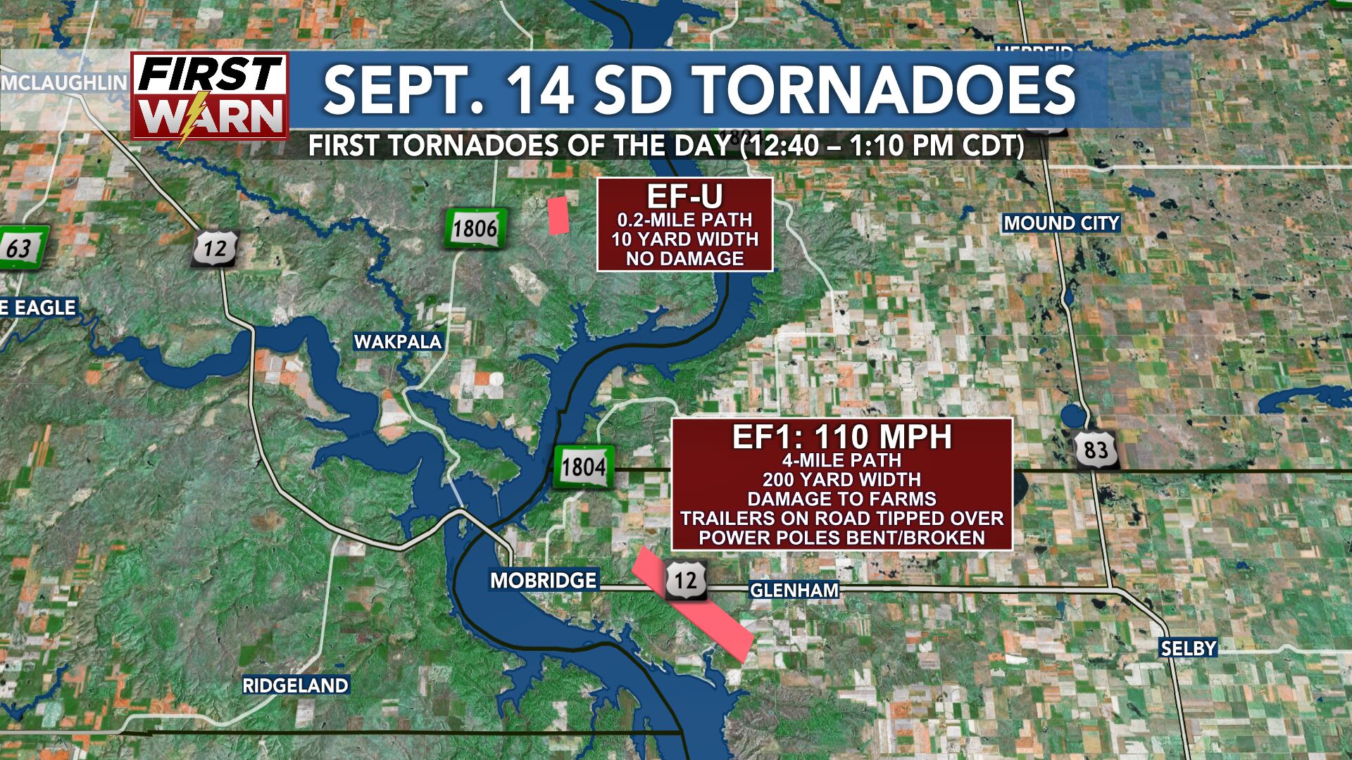 EF1, EF-U tornadoes confirmed in north-central SD on Sept. 14