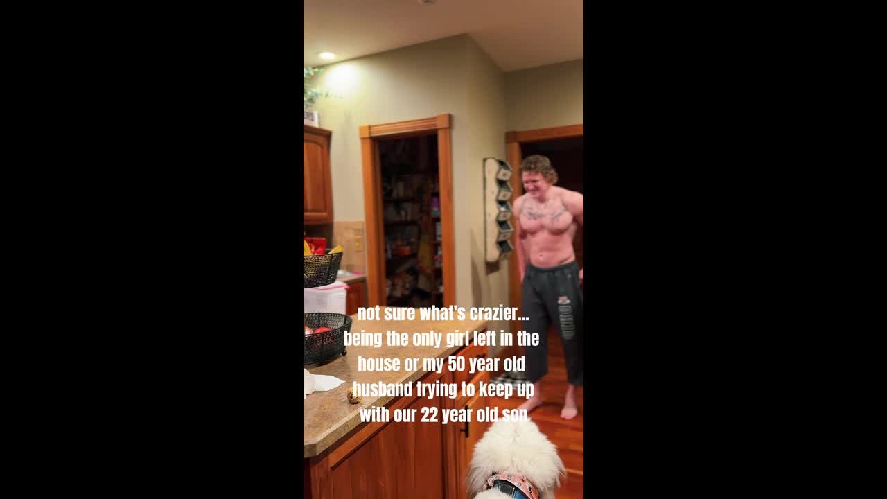 Father and son box jump kitchen counter — TikTok video hits 17.2M views
