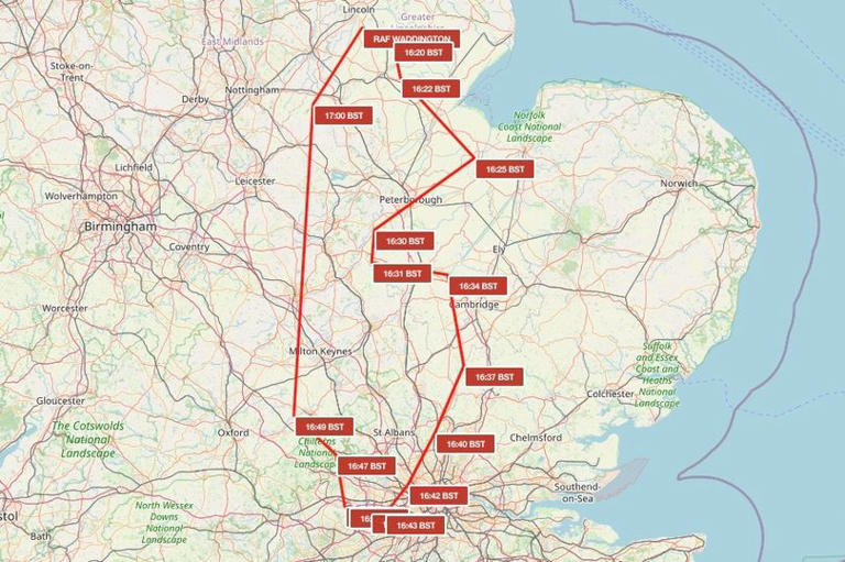 Red Arrows flight path today mapped ahead of Trump state visit Windsor ...