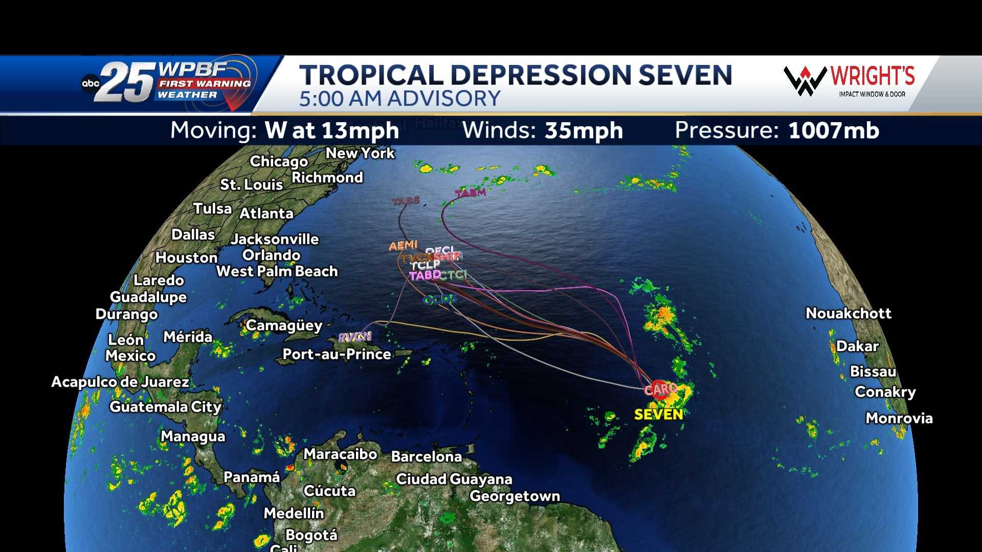 Tracking Tropical Depression 7: Spaghetti models, maps and path