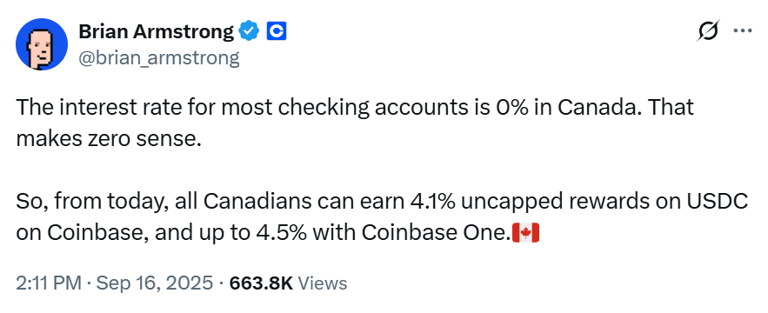 Coinbase Launches 4.1% USDC Rewards in Canada: How It Compares to GICs ...