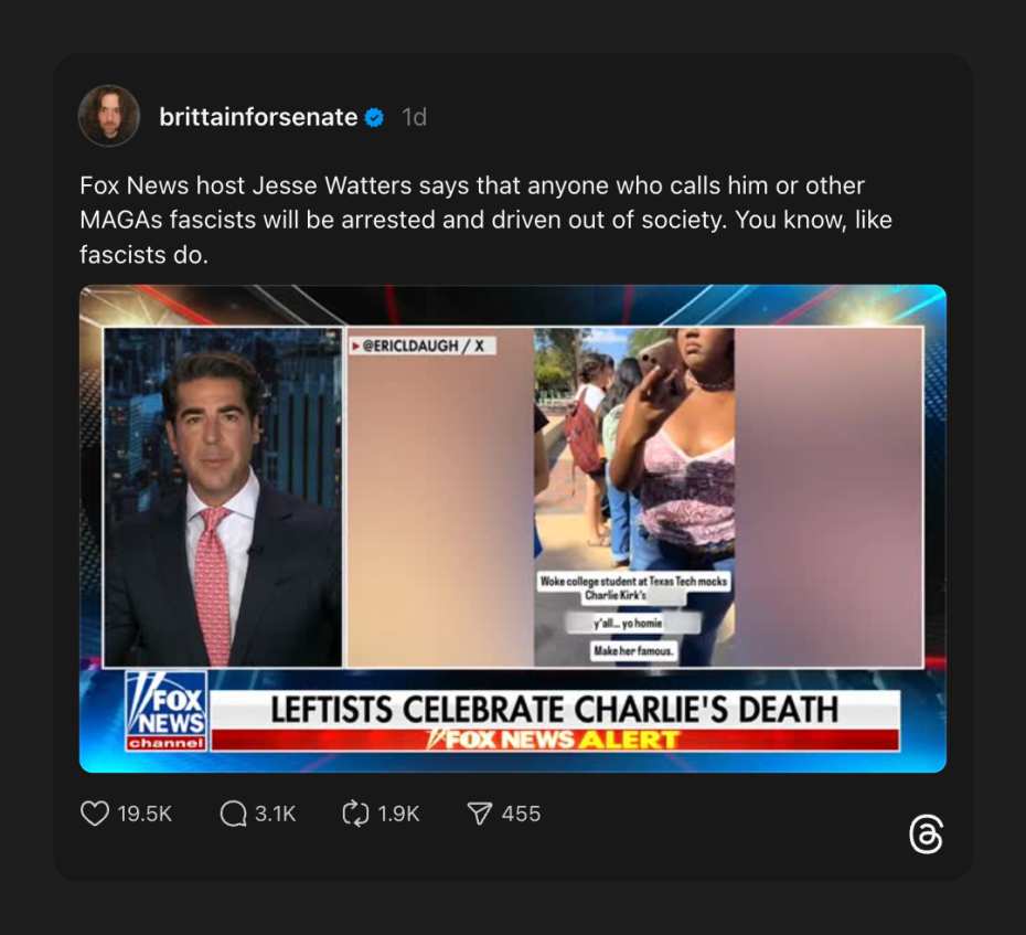 Fox Fascist, Jesse Watters, shows how fascism works