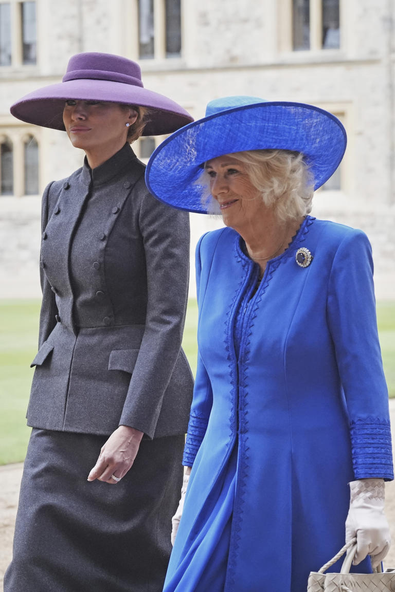 Melania Trump coordinates her Dior disc hat to Kate Middleton’s coat ...