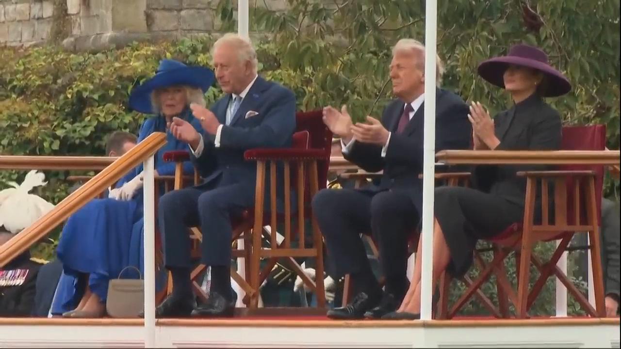 Trumps and UK King and Queen watch military parade and flypast at ...