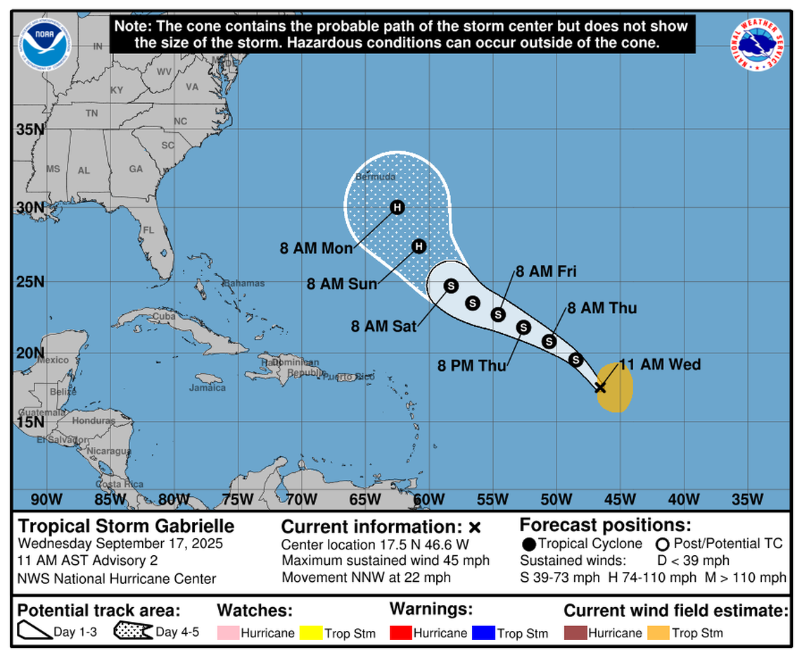 Tropical Storm Gabrielle formed in the Atlantic. What's the risk to ...