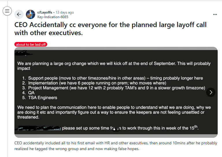 CEO accidentally reveals large layoff plan with all employees in viral ...