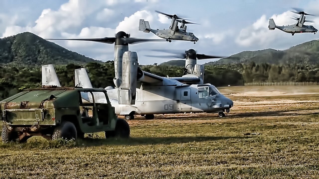 Marines Board CH-53E Helicopters & MV-22B Ospreys (2021)