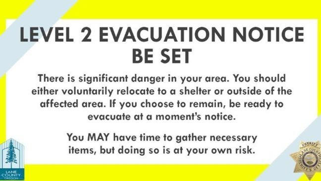 LEVEL 2 evacuation notice due to Foley Ridge Fire