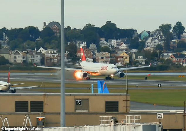 Swiss Airlines jet engine burst into flames as it prepared to take off ...
