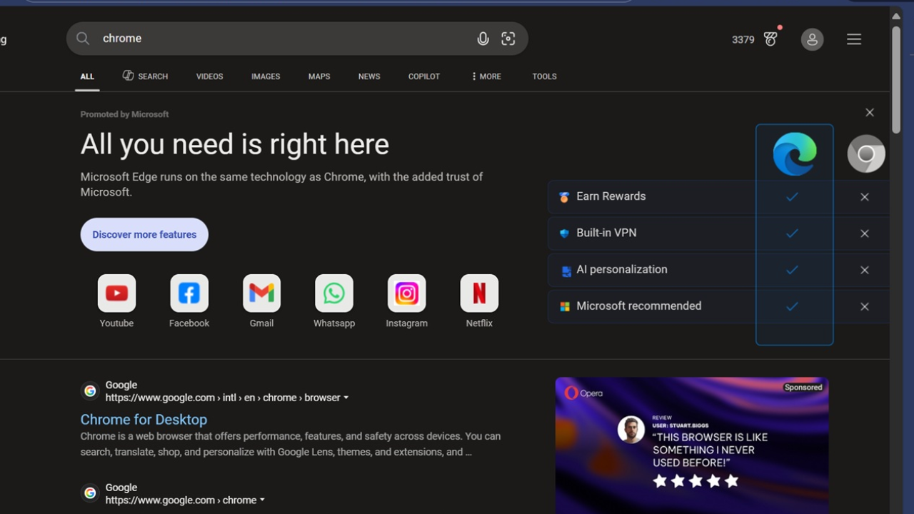 New Bing Ads Push Edge When Users Search for Chrome