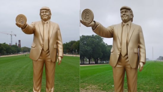 Trump Bitcoin statue unveiled: Who's behind golden structure outside US ...