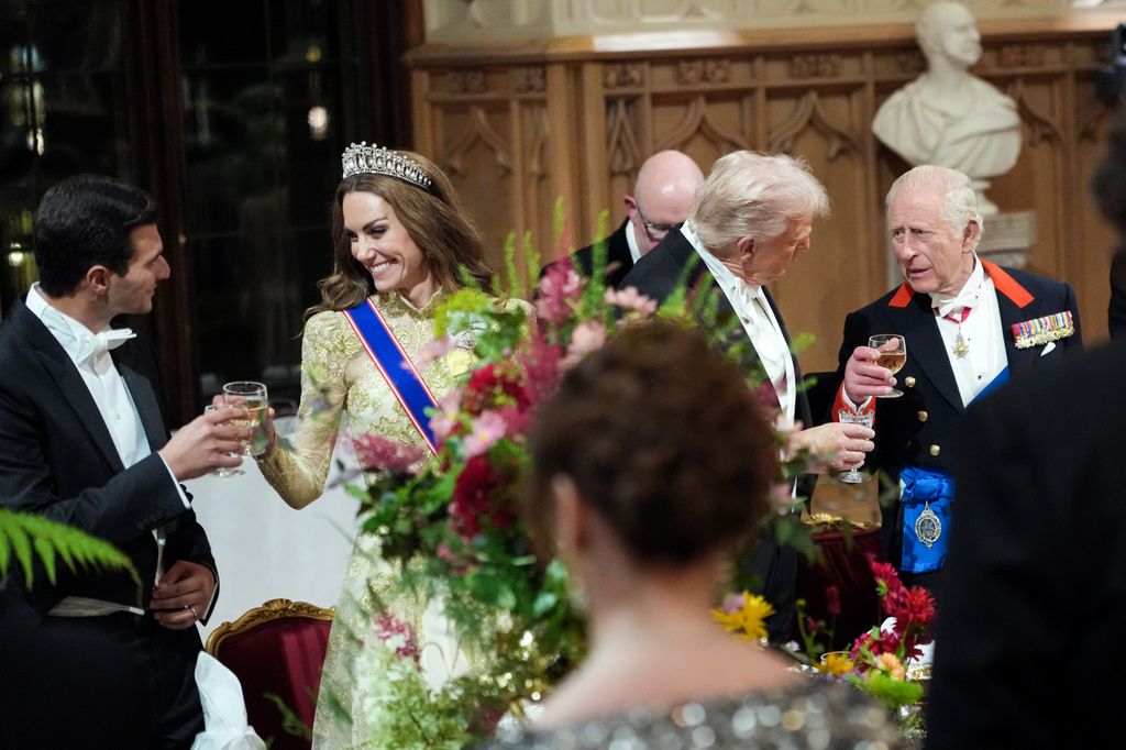 The Princess of Wales sparkles in her heaviest tiara and lace gown for ...