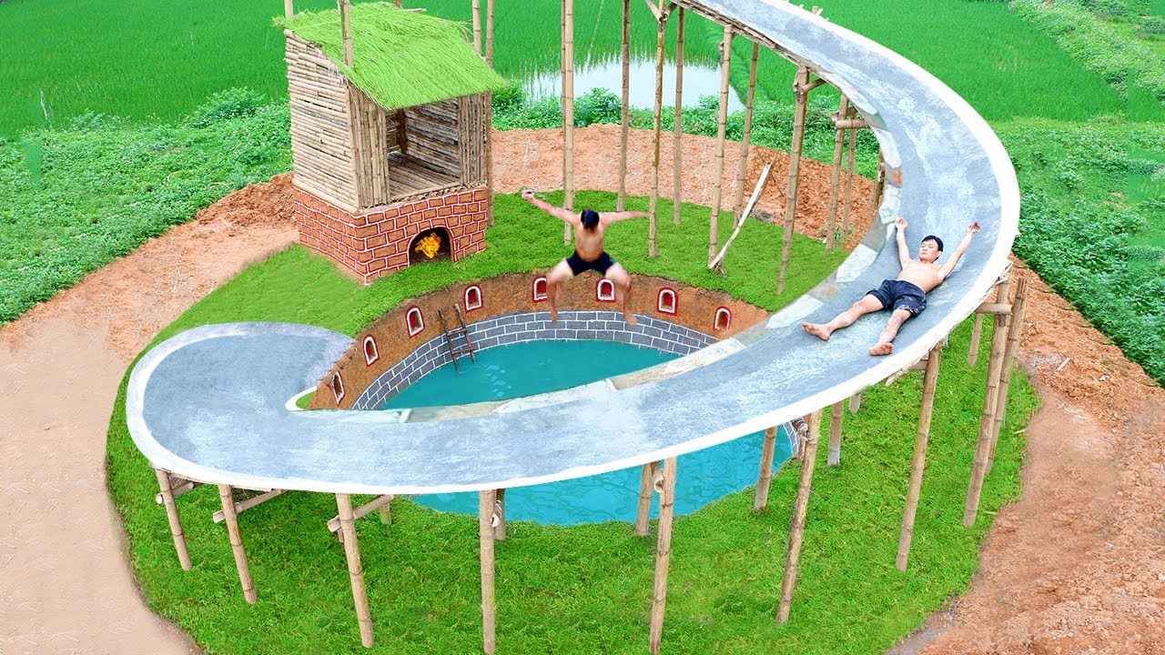 Building secret underground house and water slide around underground ...