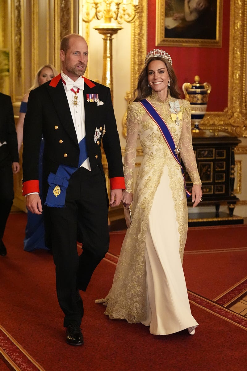 Princess Kate is a vision in a sheer gold dress and her favorite tiara ...