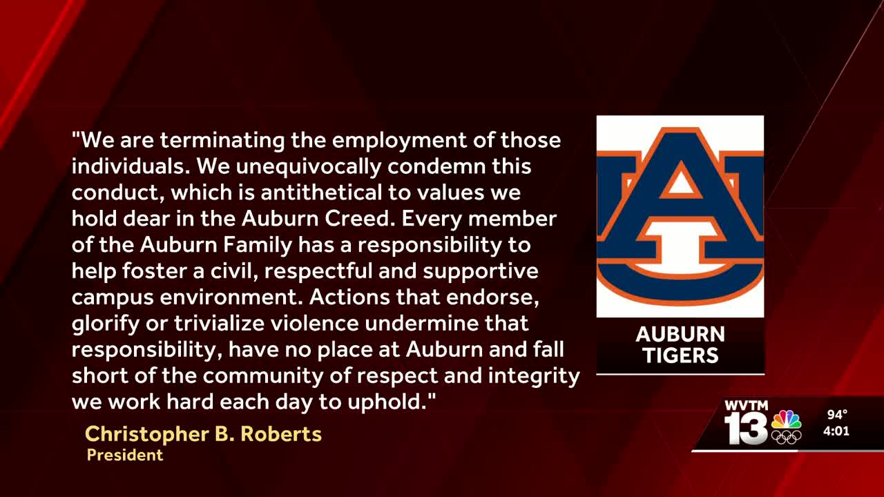 Auburn employees terminated for 'hurtful, insensitive' social media posts