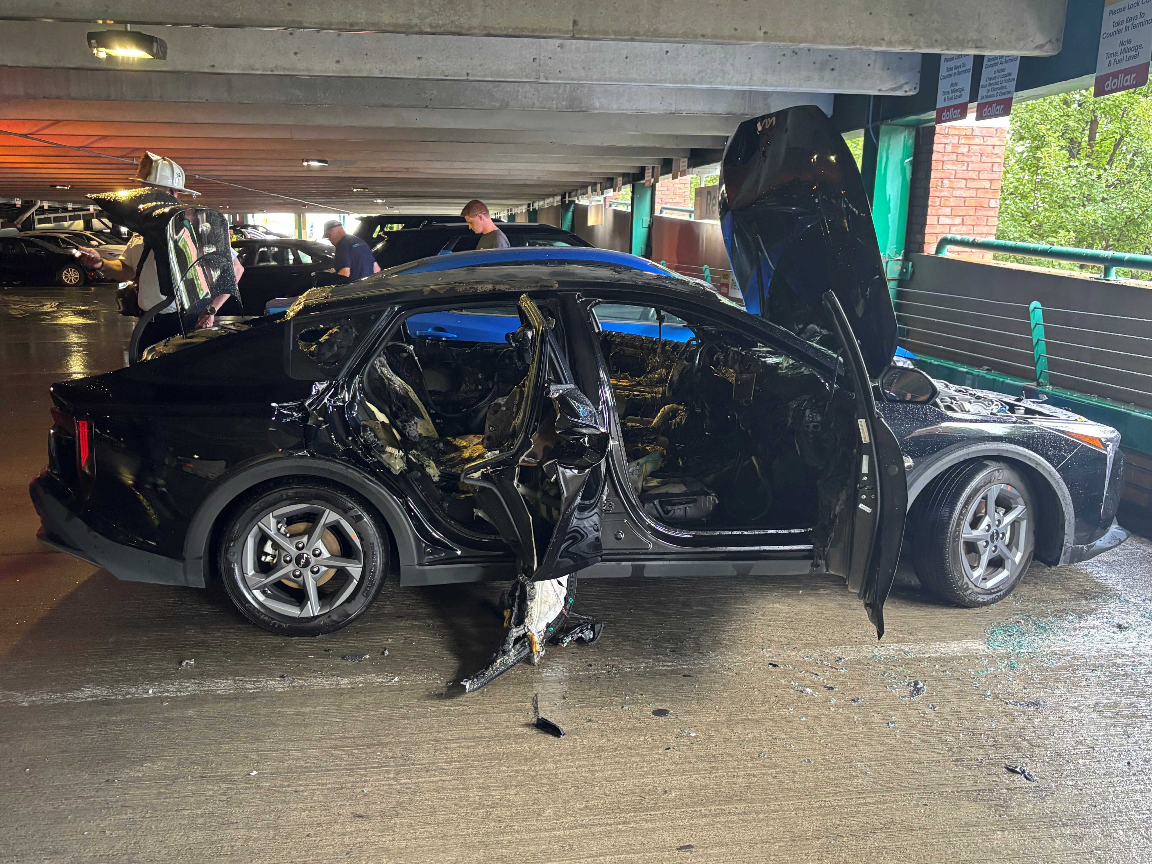 Car catches fire at Leahy Burlington International Airport parking garage