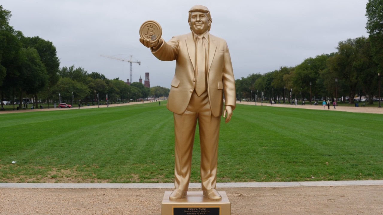12-foot golden statue of Trump holding Bitcoin unveiled outside US Capitol