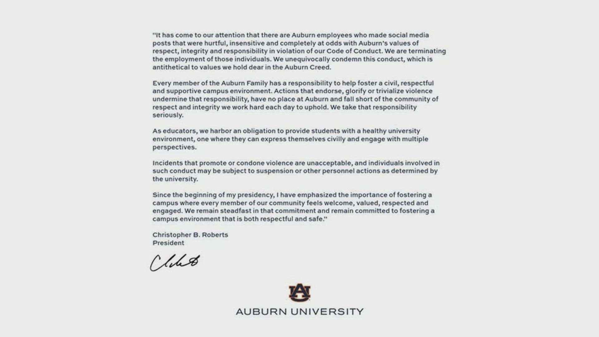 Auburn fires employee over social media posts