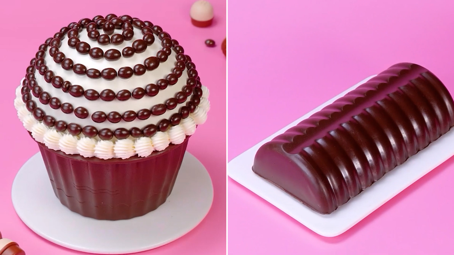 Giant Chocolate Cupcake and Rectangular Chocolate Cake