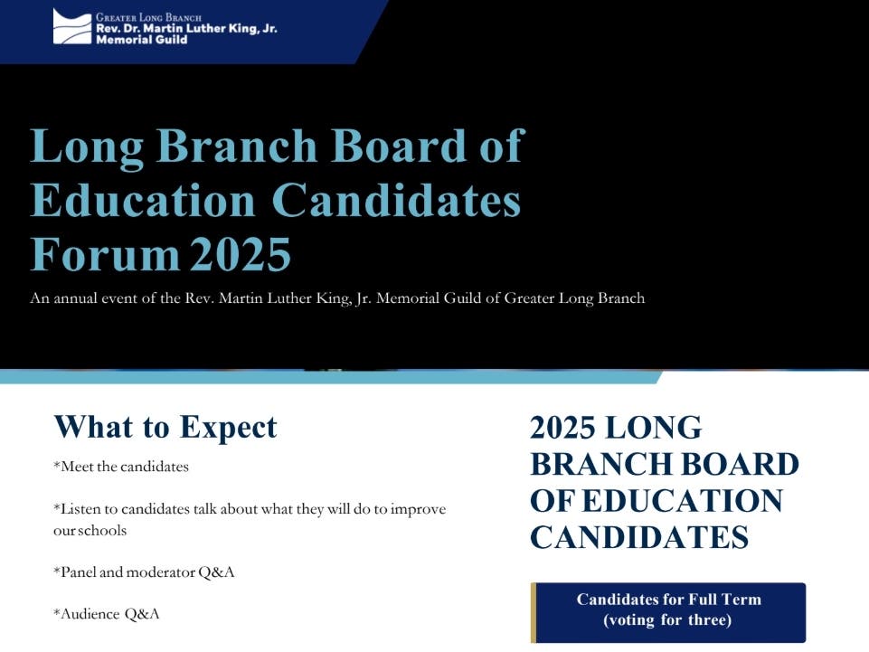 Long Branch School Board Candidates' Forum Oct. 13