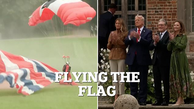 Trump and Starmer watch parachuters land flags at Chequers