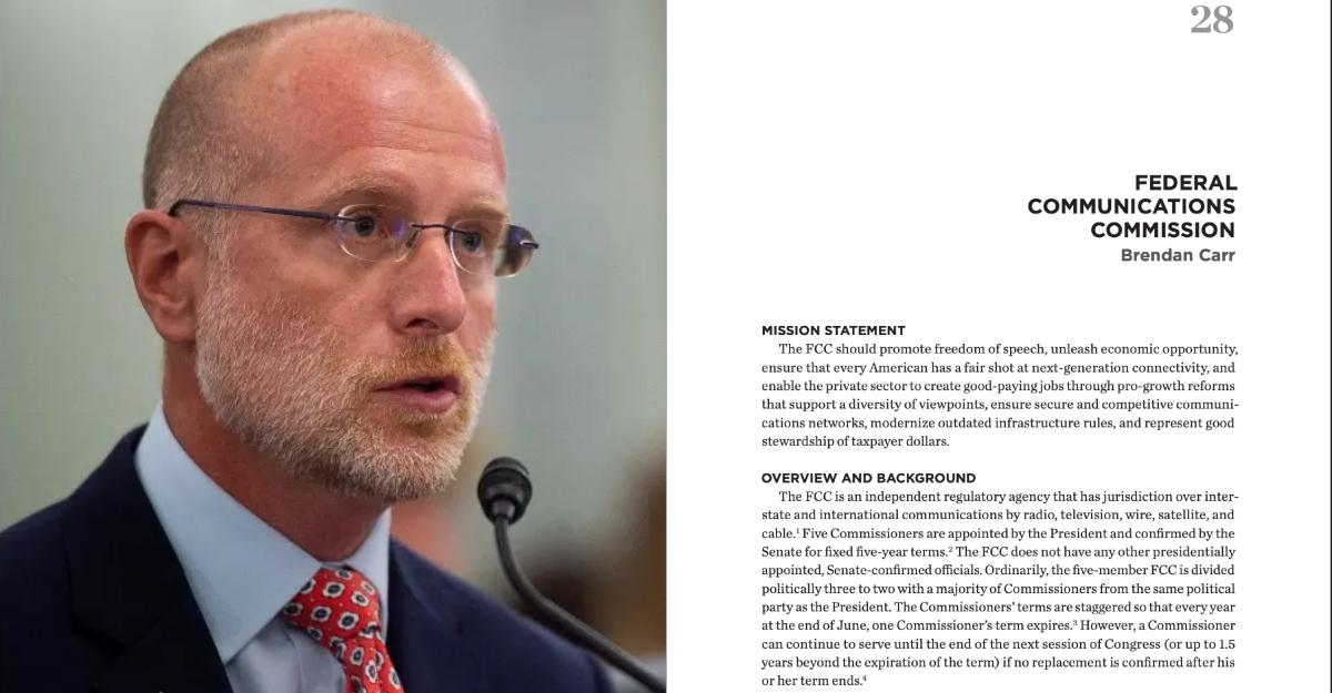 FCC Chair Brendan Carr's Chapter of Project 2025 Called for Freedom of Speech