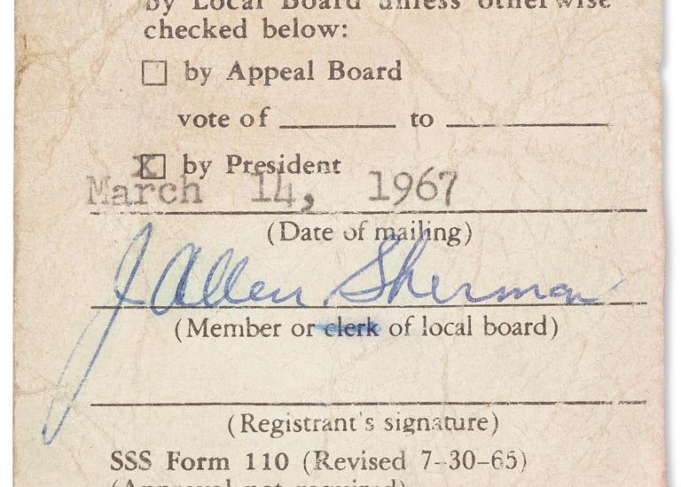 Muhammad Ali’s unsigned draft card to be auctioned