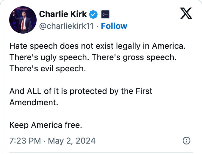 This Resurfaced Tweet Of Charlie Kirk Explaining Why "ALL" Speech ...