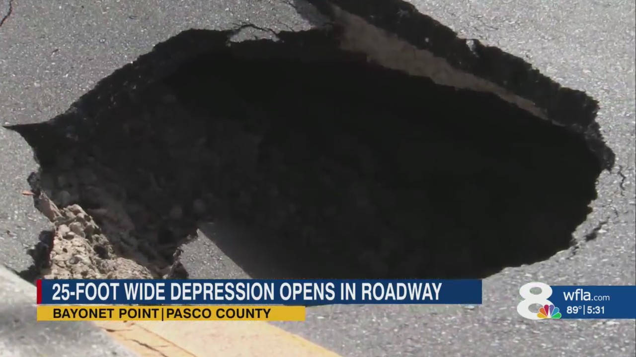 25-foot wide depression opens in roadway in Pasco County