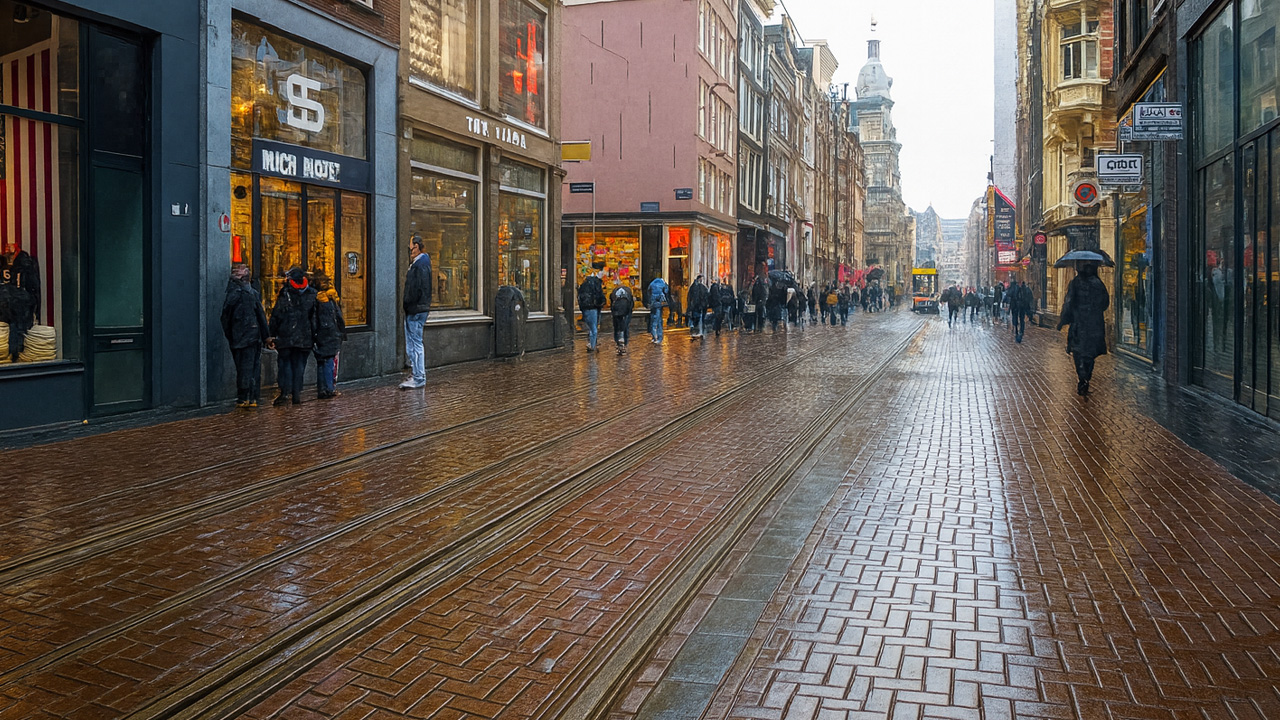 Amsterdam v dešti – Procházka ulicemi a podél kanálů ve 4K