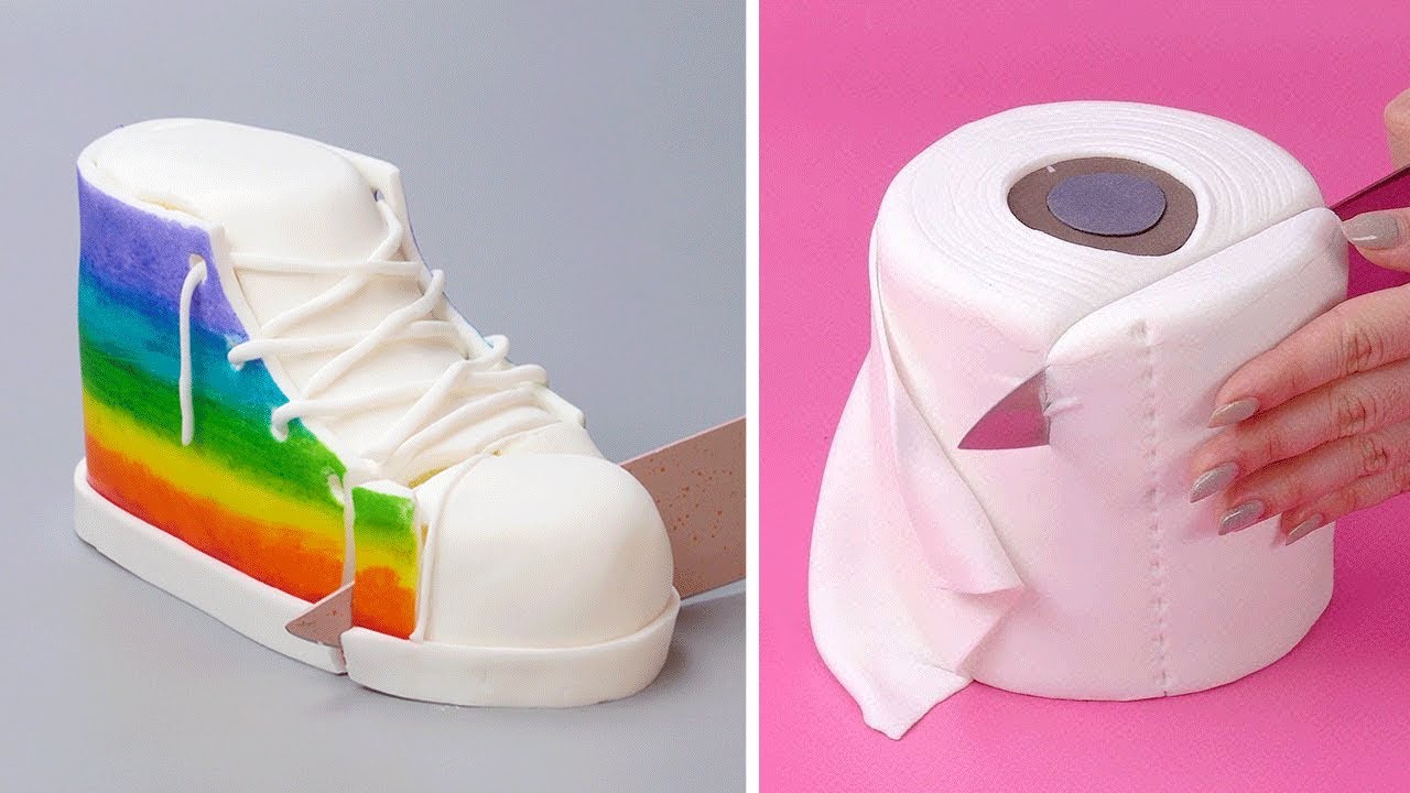 Rainbow Shoe and Tissue Roll Cakes
