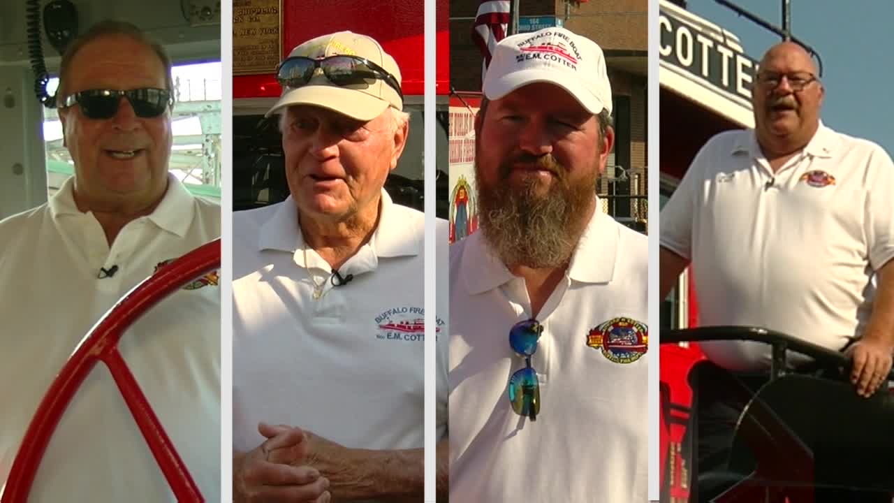 Captains of Buffalo's Edward M. Cotter fireboat on the boat's 125th ...