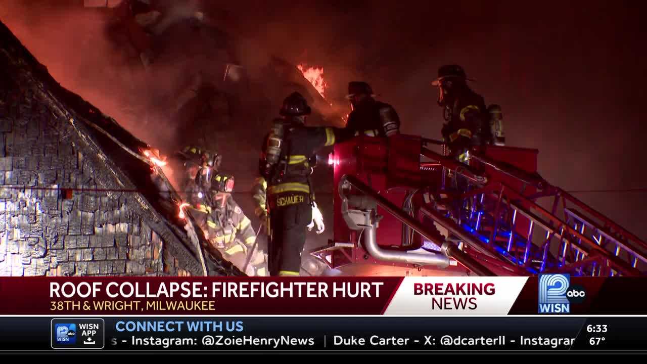 Milwaukee firefighter hurt after roof collapses during house fire