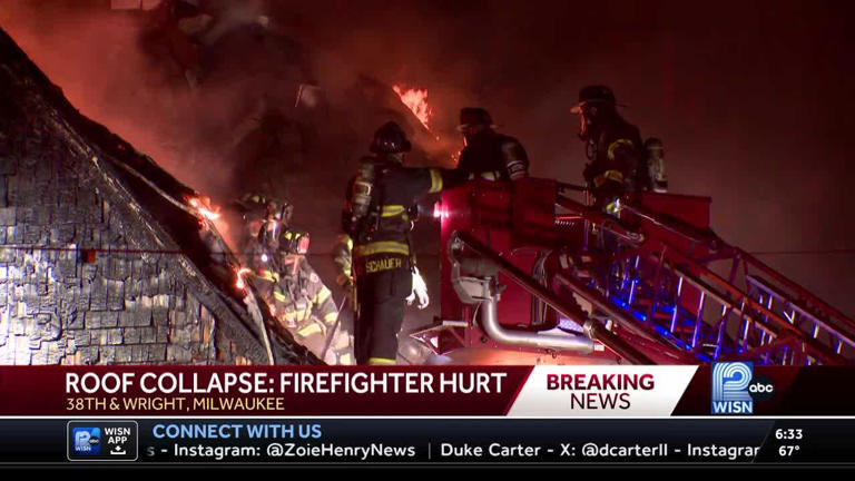 Milwaukee firefighter hurt after roof collapses during house fire