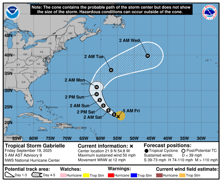 Tropical Storm Gabrielle likely to strengthen into Cat 2 hurricane ...