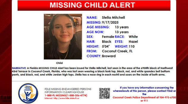 Florida Missing Child Alert Canceled For 13-Year-Old Stella Mitchell ...