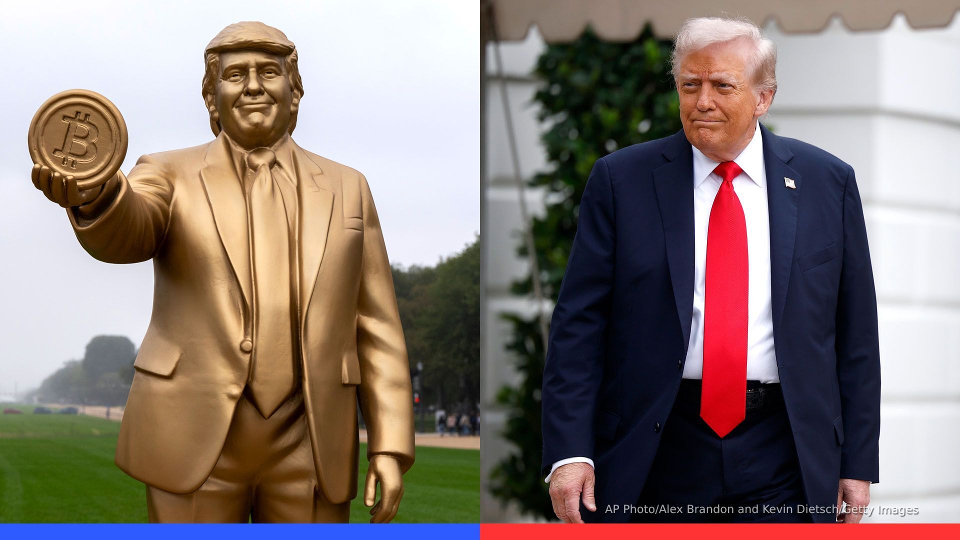 Crypto investors install golden Trump statue; president's approval ...