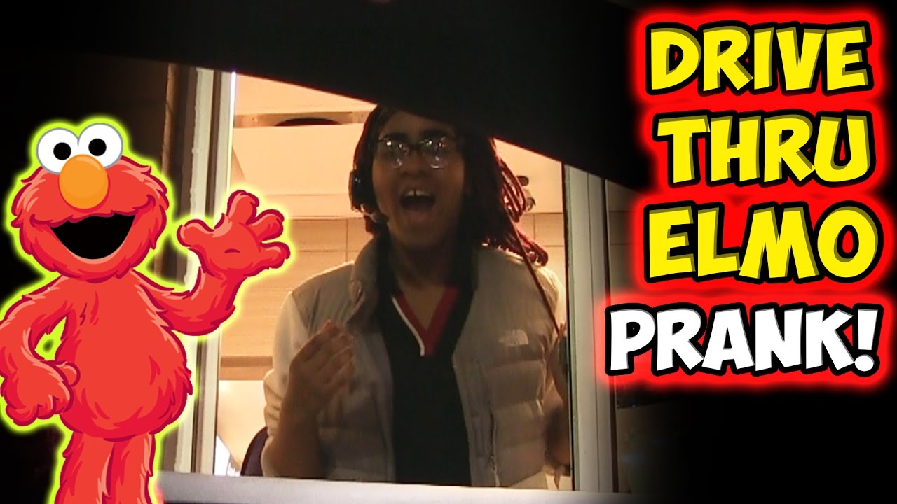 Elmo appears behind the wheel at a local fast food restaurant in prank