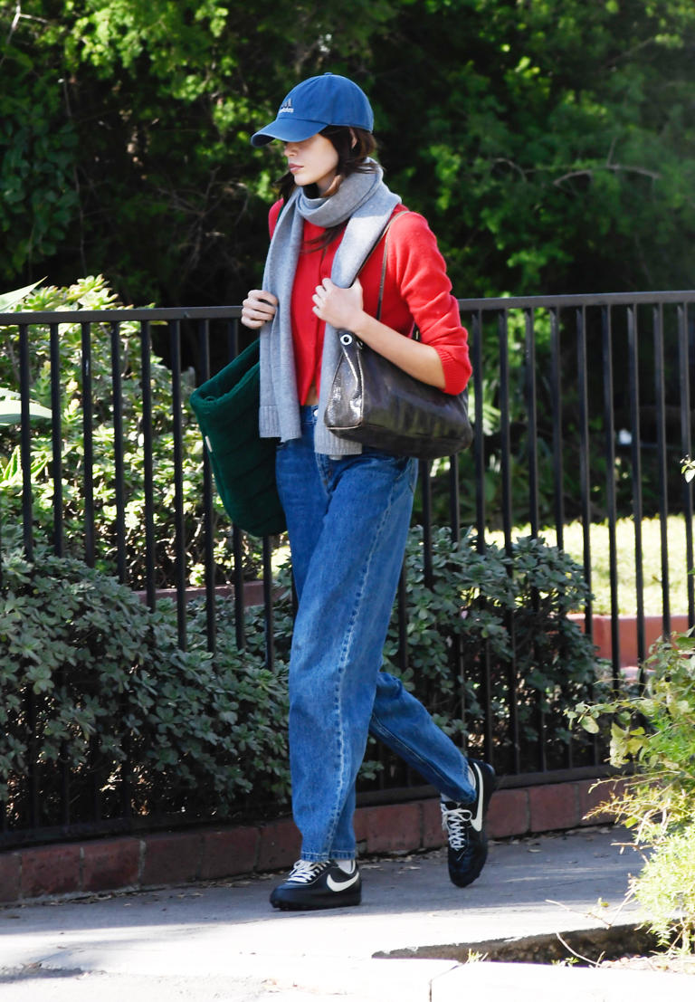 Kaia Gerber Styles Her Signature $455 Ballet Flats With a Tomato Red ...