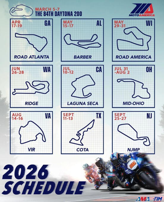 2026 MotoAmerica Schedule features nine rounds, 20 races plus Daytona ...