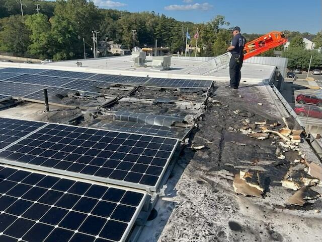 Solar panels burst into flames on roof of commercial building in Norwalk