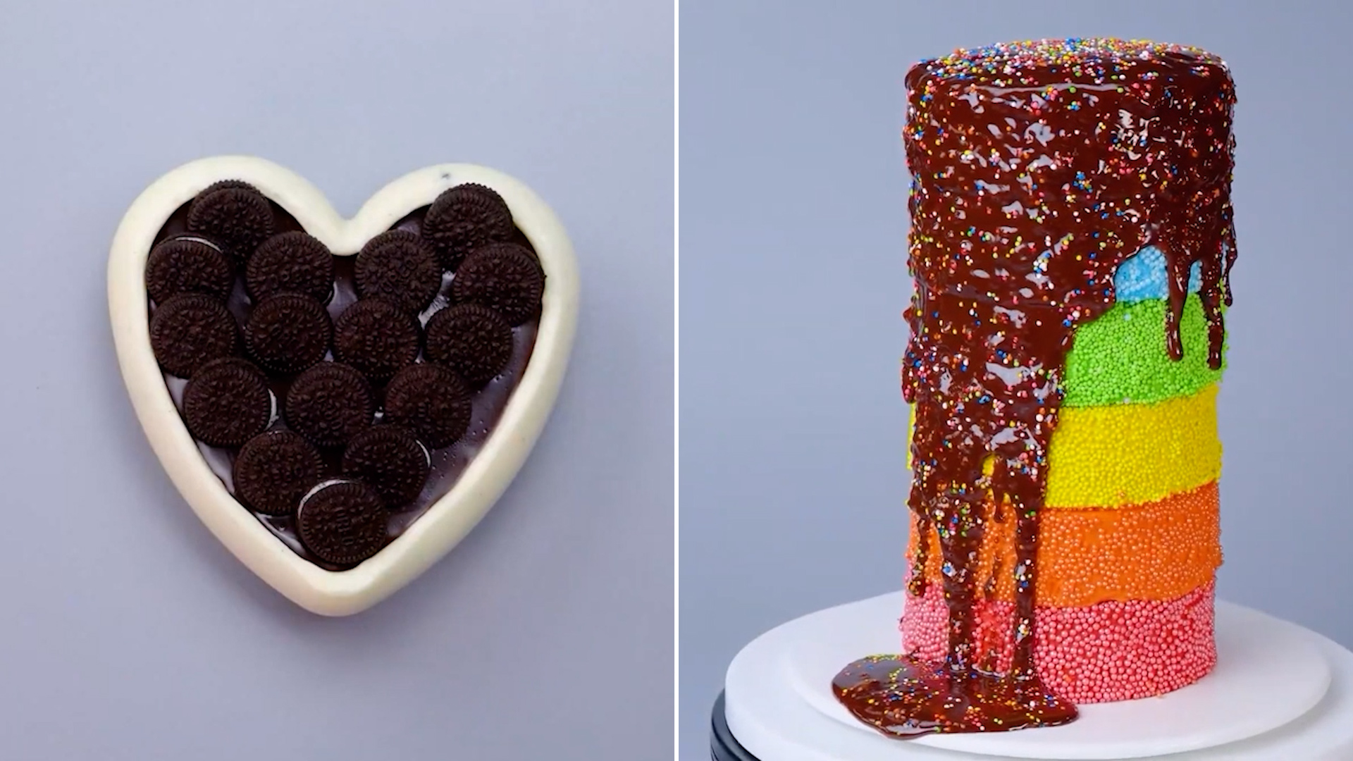 Heart Chocolate with Cookies and Rainbow Drip Cake