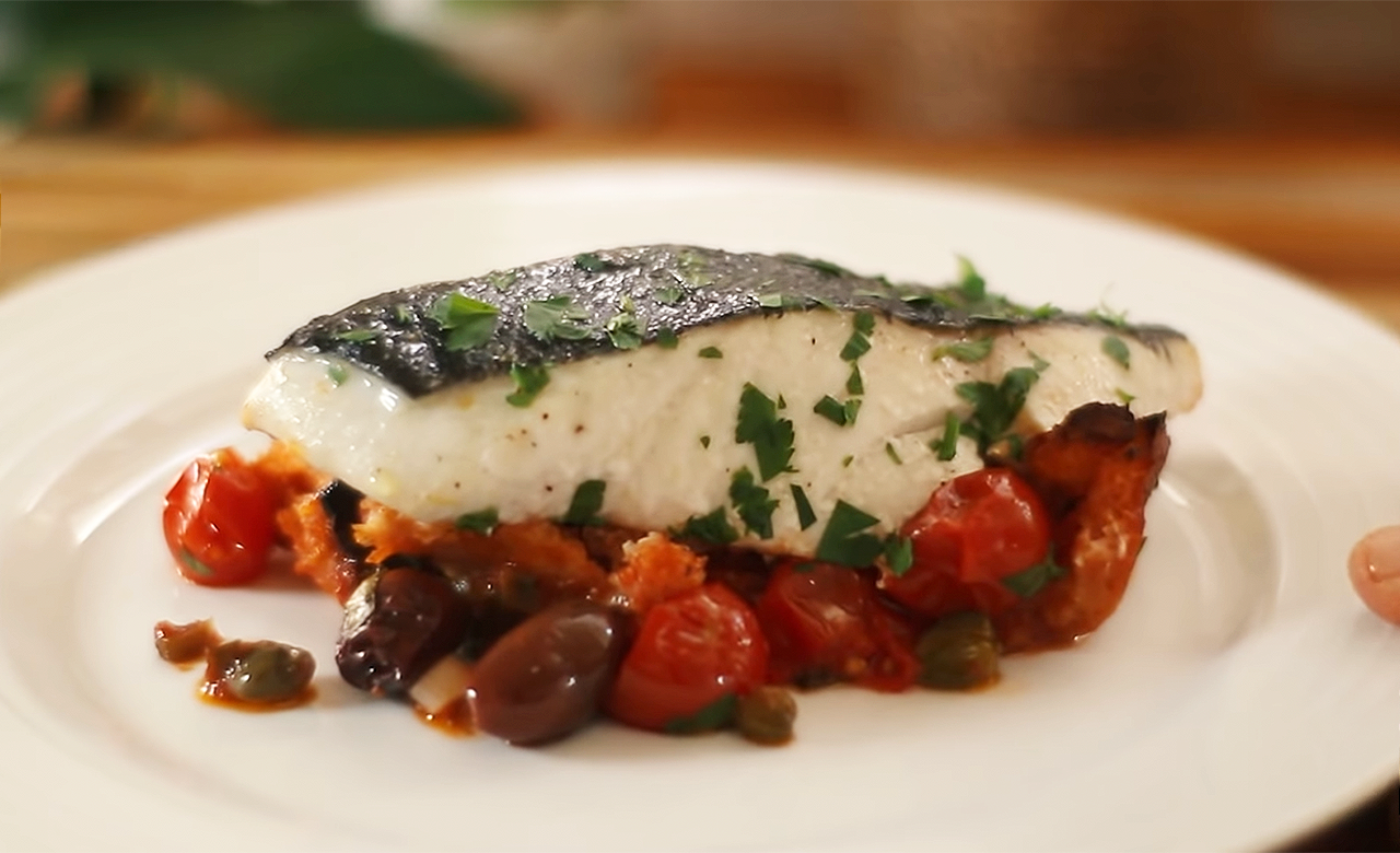 Mediterranean baked white fish in tomato sauce